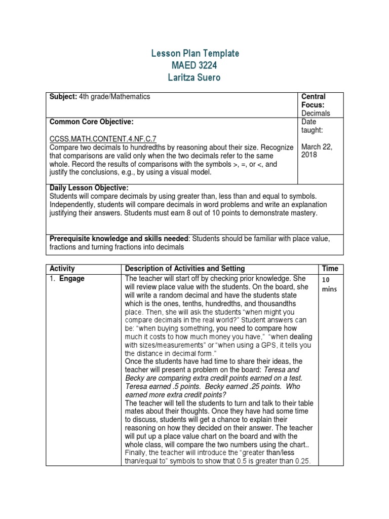 Clinical Lesson Plan-Math | PDF | Lesson Plan | Psychology