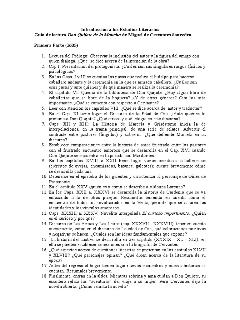 Guía de Lectura Don Quijote | PDF | Don Quijote | Miguel De Cervantes
