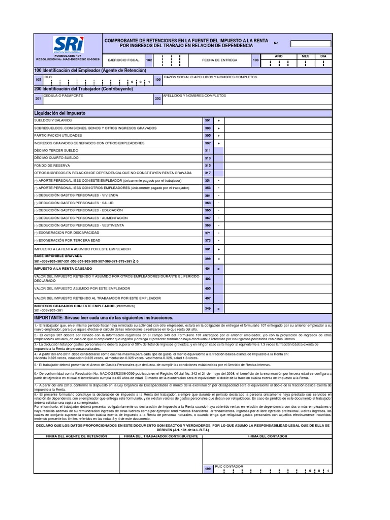 Formulario 107 | PDF | Impuesto sobre la renta | Impuestos