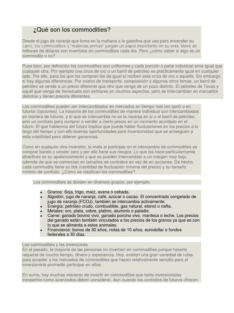 Qué Son Los Commodities | PDF | Mercancía | Crecimiento económico
