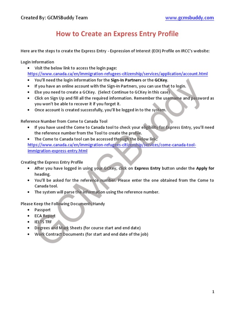 Guide to Creating an Express Entry Profile | PDF | Login | Mail