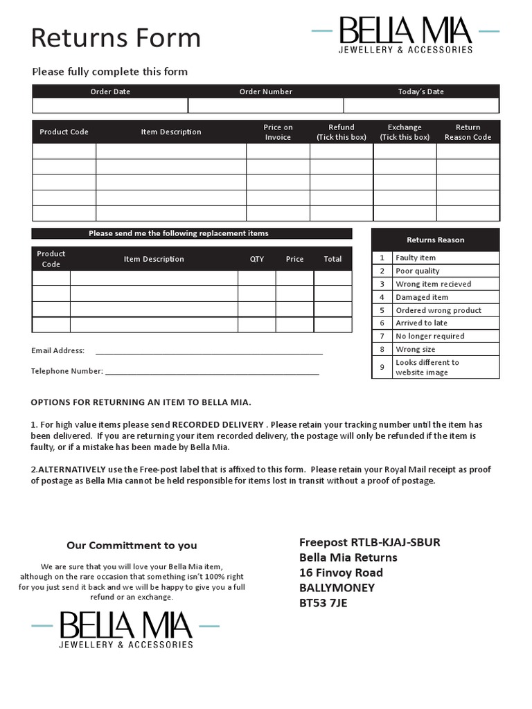 Returns Form PDF | PDF | Mail | Written Communication