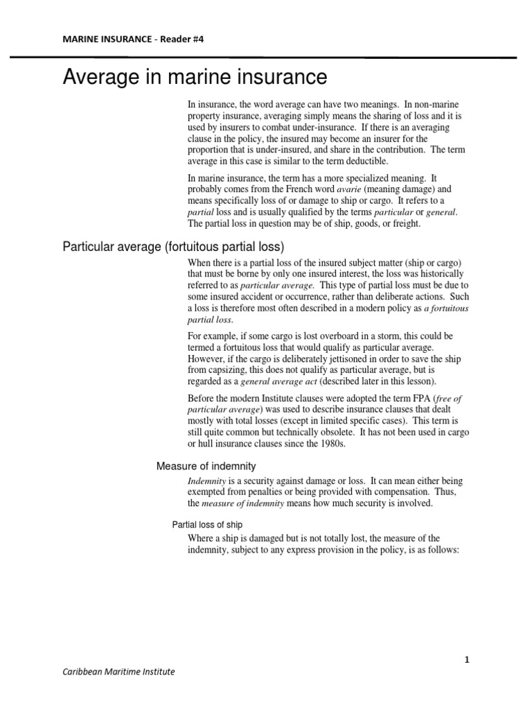 Average in Marine Insurance #4 | PDF | Cargo | Insurance