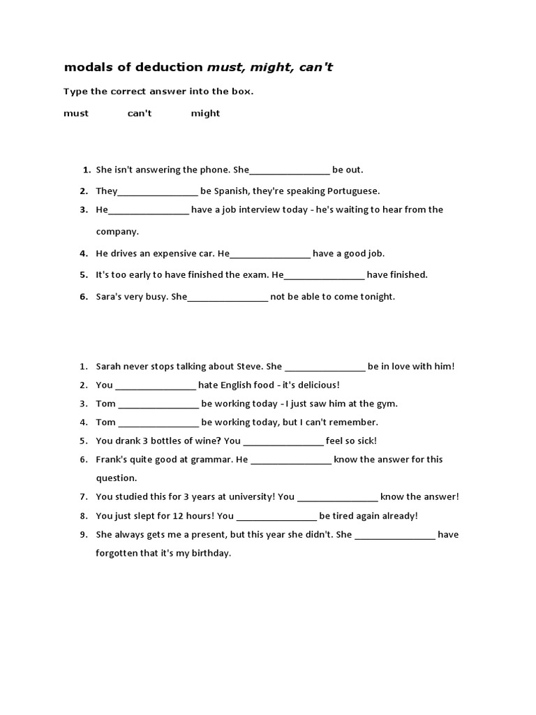 Modal Verbs of Deduction: Examples of Must, Might, and Can't Used in ...