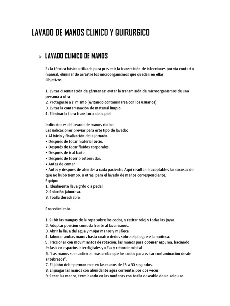 Lavado de Manos Clinico y Quirurgico | PDF | Lavado de manos | Especialidades Medicas