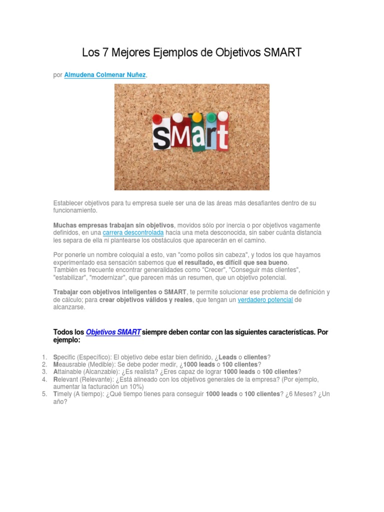 Los 7 Mejores Ejemplos de Objetivos SMART | PDF | Facebook | Business