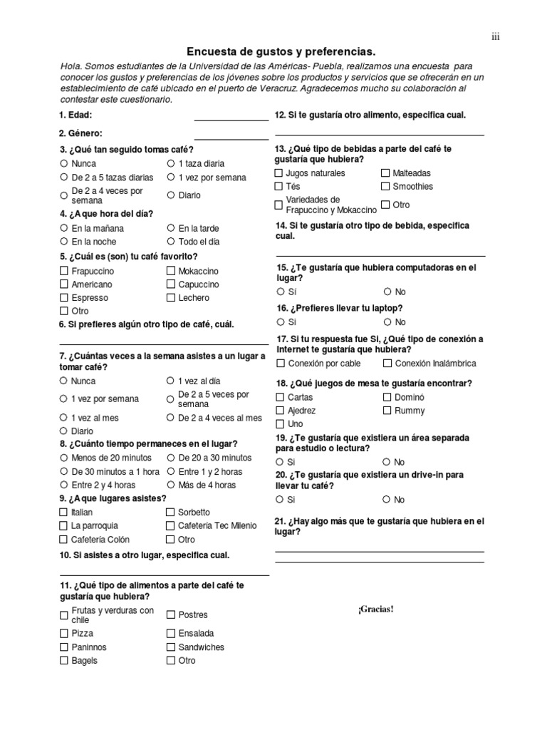 Encuesta de Gustos y Preferencias | PDF | café | Ocio