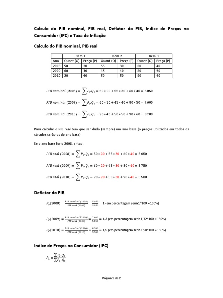 Calculo Do PIB Nom, Real, Defl, Inflacao | PDF | Produto interno bruto ...