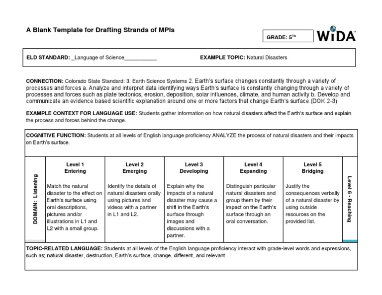 Wida 5th Grade Template | PDF | Second Language | Earth