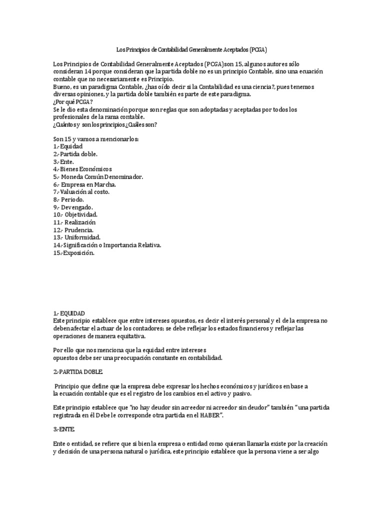 Los Principios de Contabilidad Generalmente Aceptados (PCGA) | PDF ...