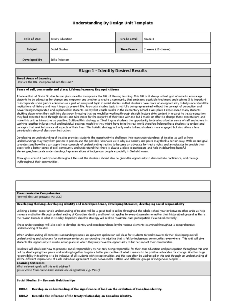 Treaty Ed Unit Plan | PDF | Educational Assessment | Lesson Plan