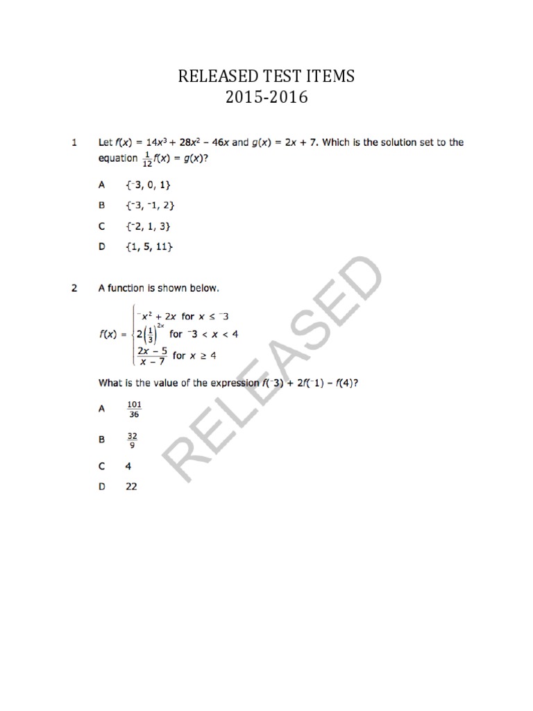 Released Test Items 2015-2016 | PDF