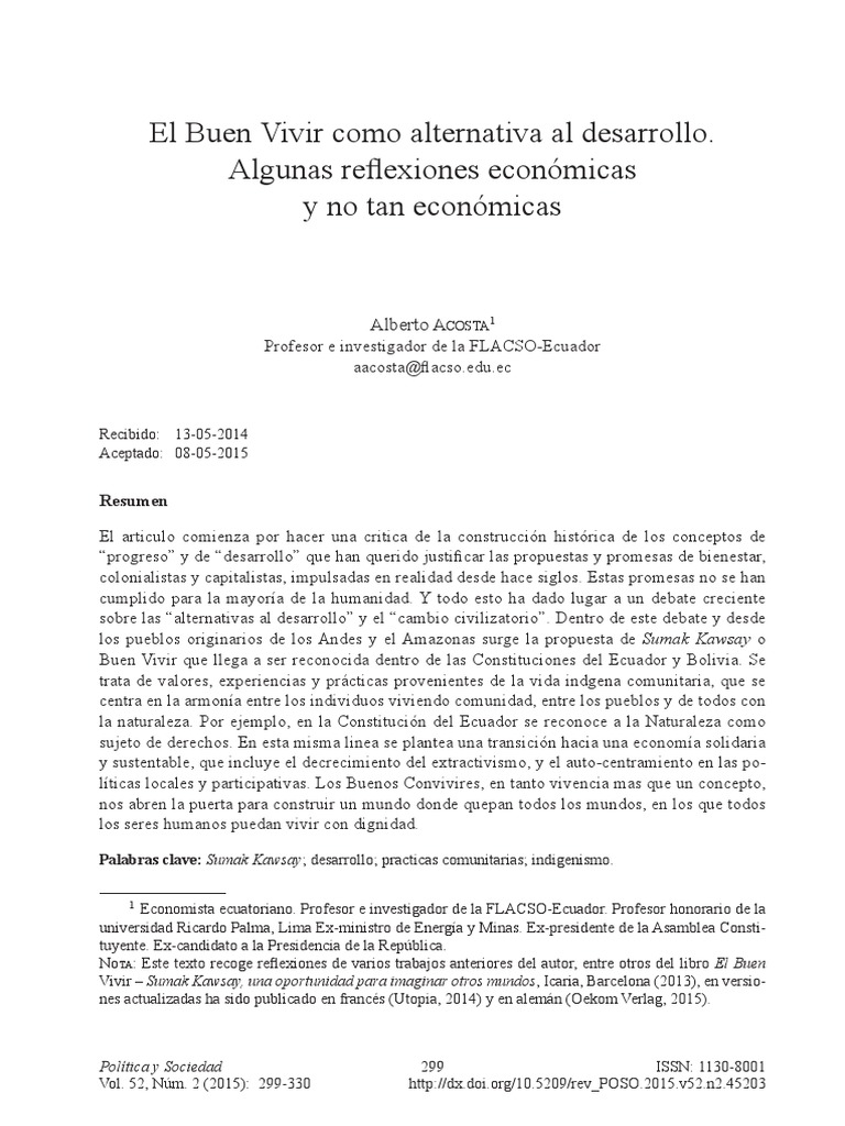 Acosta, Alberto. El Buen Vivir Como Alternativa Al Desarrollo | PDF ...