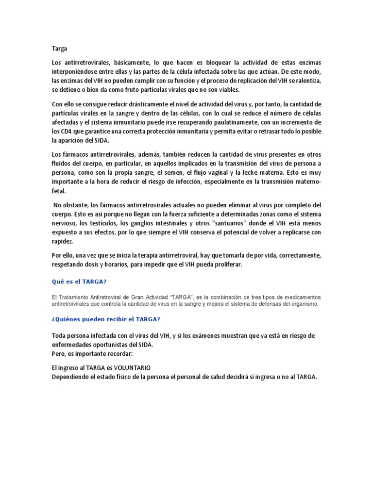 TARGA: Tratamiento Antirretroviral Efectivo | PDF | Manejo del VIH ...