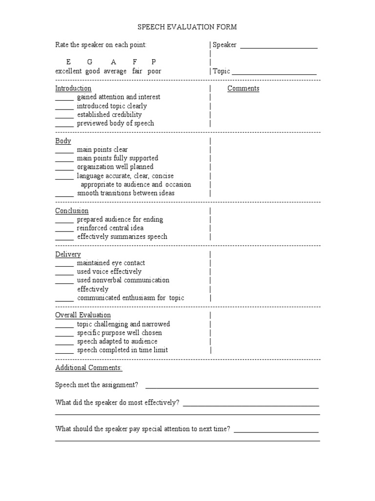 Speech Evaluation Form Pdf Download Free Pdf Action Philosophy