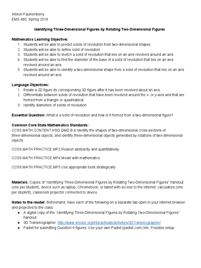 Geometry Lesson Plan | PDF | Cartesian Coordinate System | Shape
