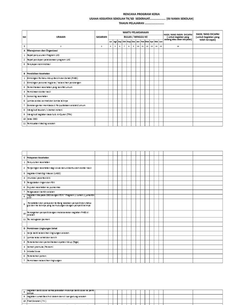 Rencana Kerja Program UKS Sekolah | PDF | Karier & Perkembangan