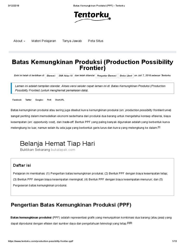Batas Kemungkinan Produksi (PPF) - Tentorku | PDF | Teknologi ...