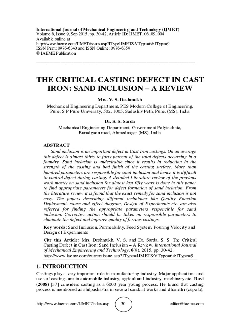 The Critical Casting Defect in Cast Iron Sand Inclusion PDF | PDF ...