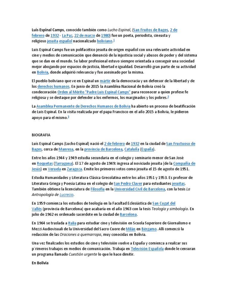 Biografía de Luis Espinal Camps | PDF | Religión y espiritualidad ...