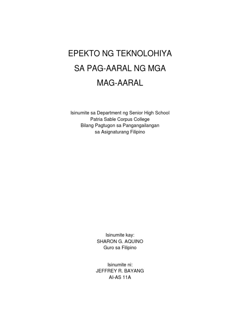 Epekto NG Teknolohiya Sa Pag | PDF