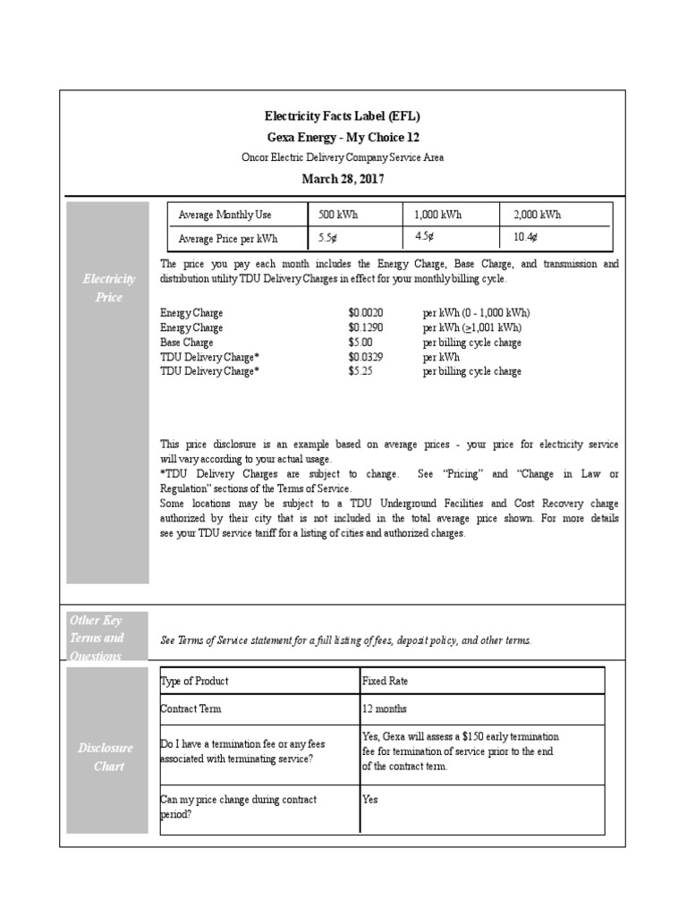 Gexa Energy - My Choice 12 Irving Fact Label | Download Free PDF ...