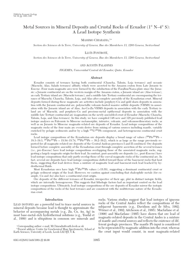 Metal Sources in Mineral Deposits and Crustal Rocks of Ecuador PDF ...