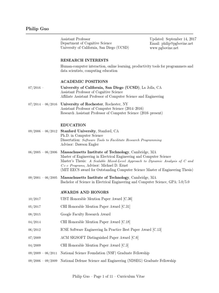 Philip Guo CV | PDF | Massachusetts Institute Of Technology | Computer ...