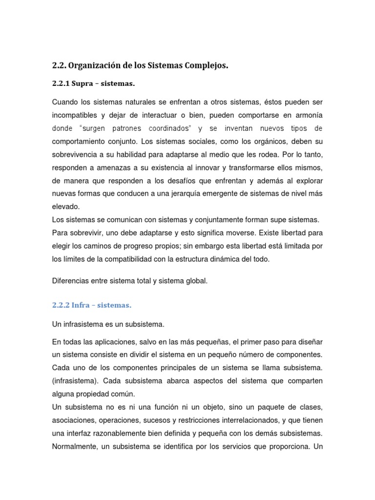 2.2 Organizacion de Los Sistemas Complejos | PDF | Sistema | Comportamiento