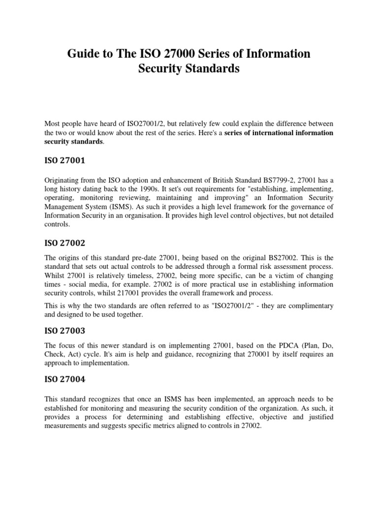 Overview of ISO 27000 Standards | PDF | Information Security | Security