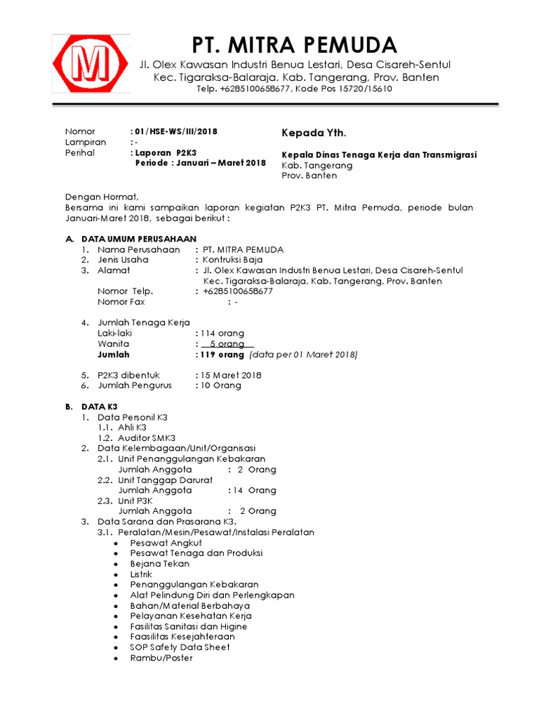 Laporan P2K3 Triwulan | PDF