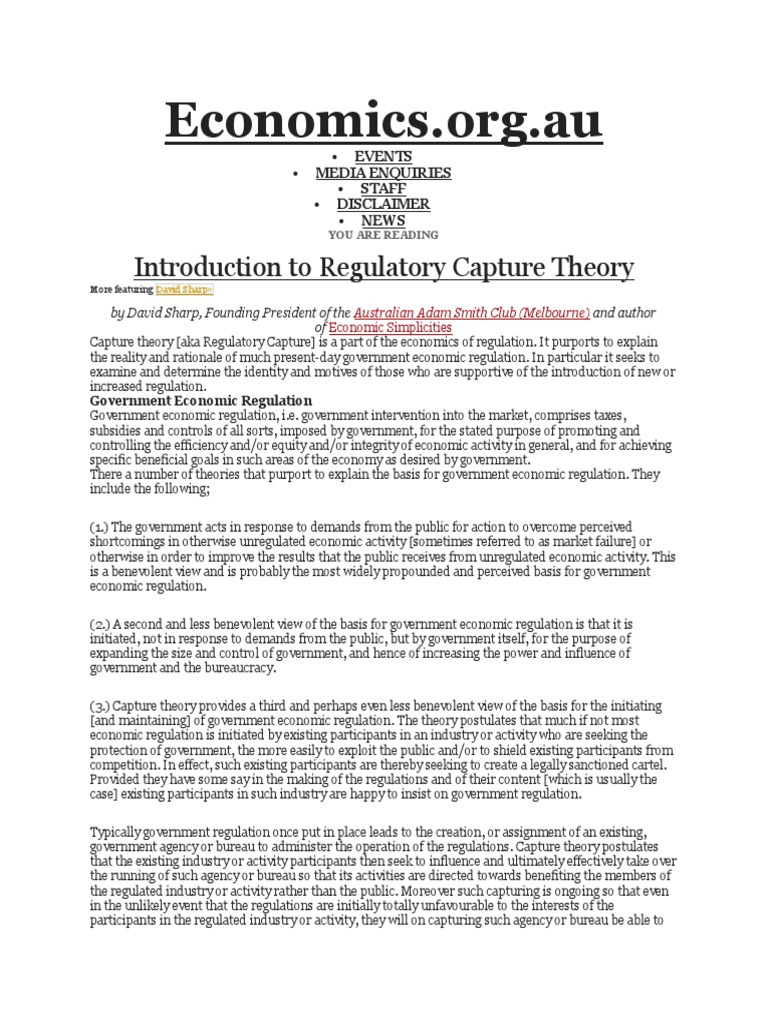 Introduction To Regulatory Capture Theory: Events Media Enquiries Staff ...