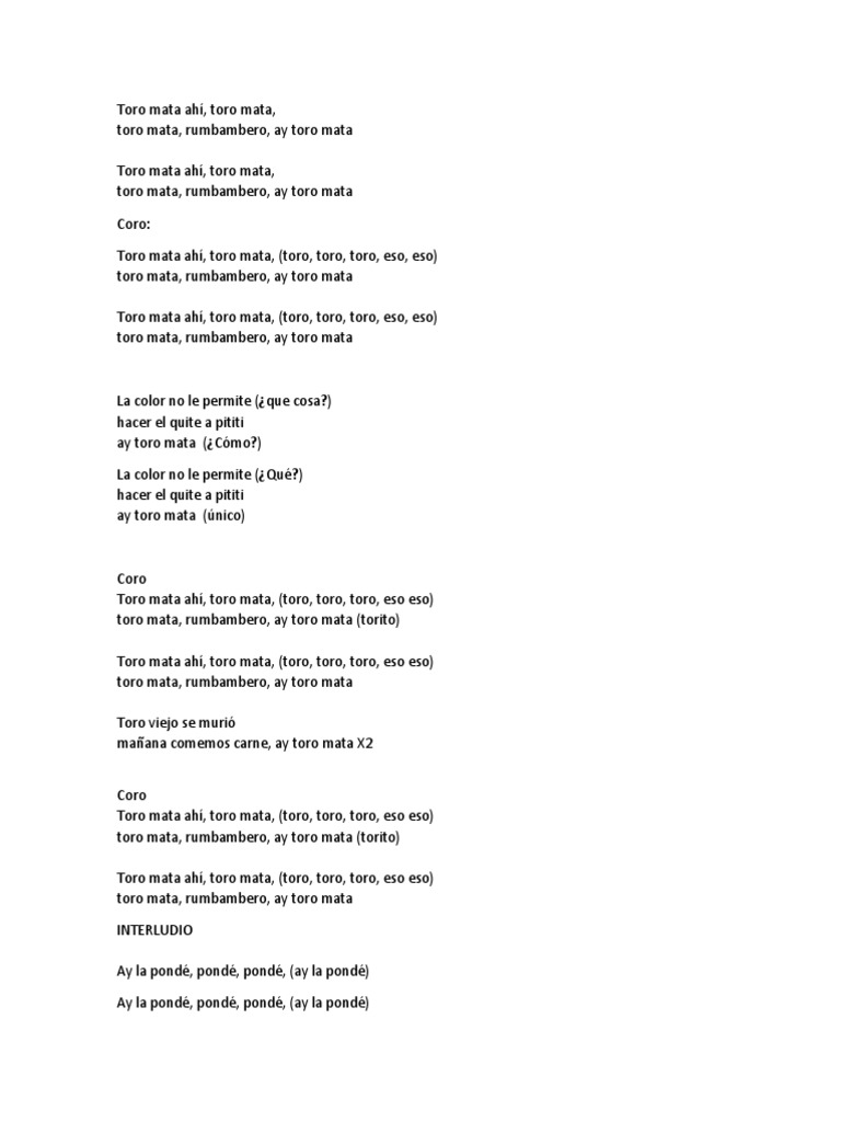 Toro Mata Letra | PDF