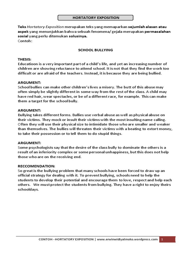 Contoh Teks Hortatory Exposition | PDF | Bullying | Interpersonal Conflict