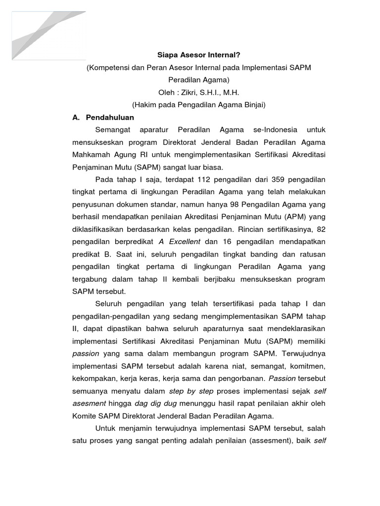 Siapa Asesor Internal | PDF