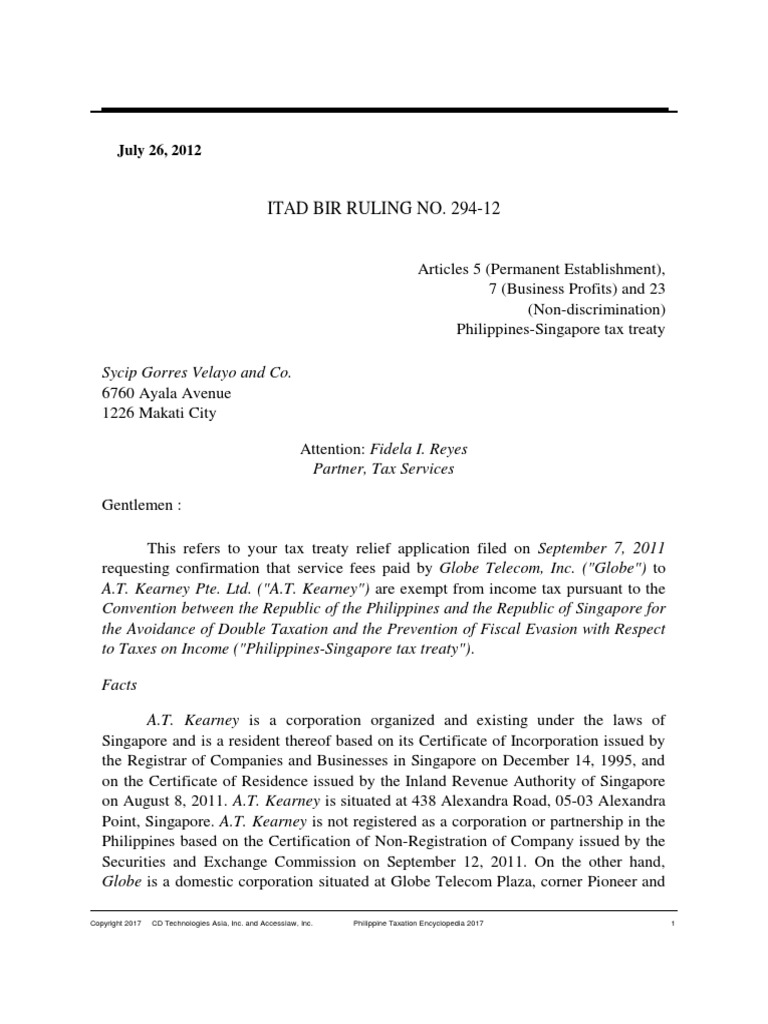 Itad Bir Ruling No. 294-12 | PDF | Value Added Tax | Permanent ...