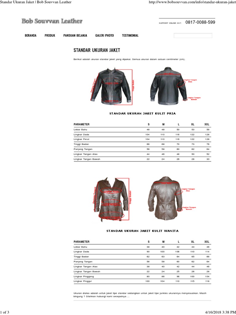 Standar Ukuran Jaket - Bob Souvvan Leather | PDF