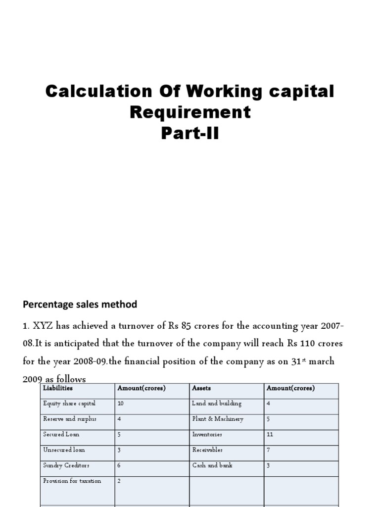 Determination of Working Capital Requirement | PDF | Working Capital ...