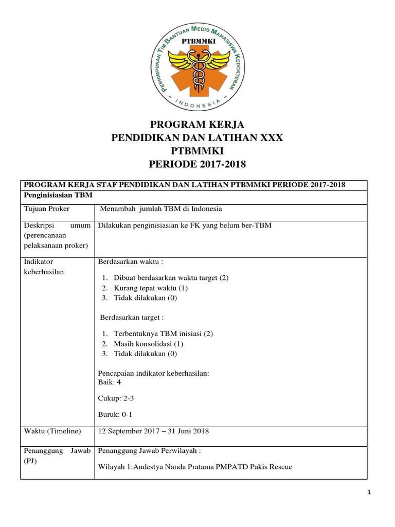Program Kerja Diklat 2017-2018 | PDF