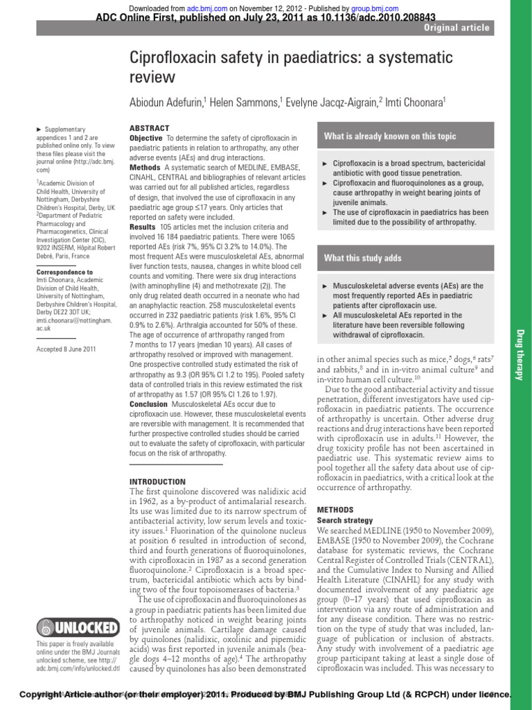 Cipro in Child | PDF | Adverse Effect | Dose (Biochemistry)