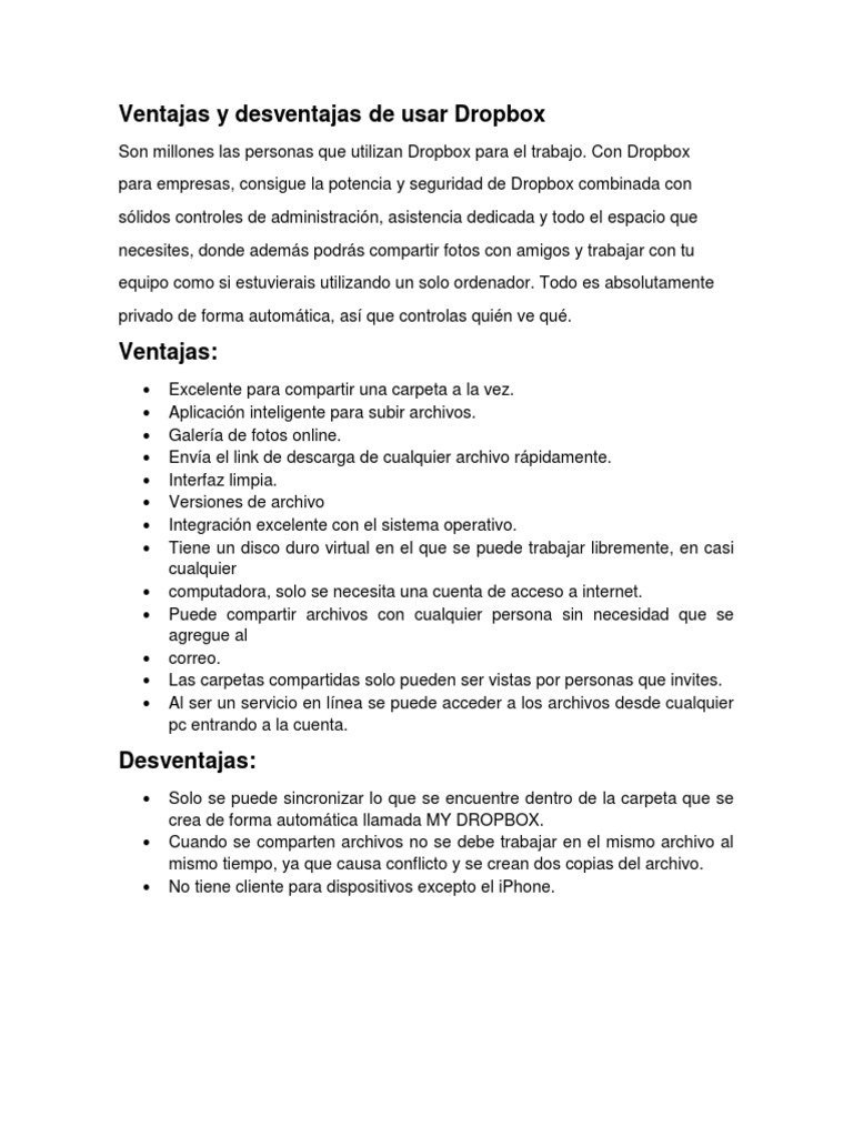 Dropbox Ventajas y Desventajas | PDF | Archivo de computadora ...