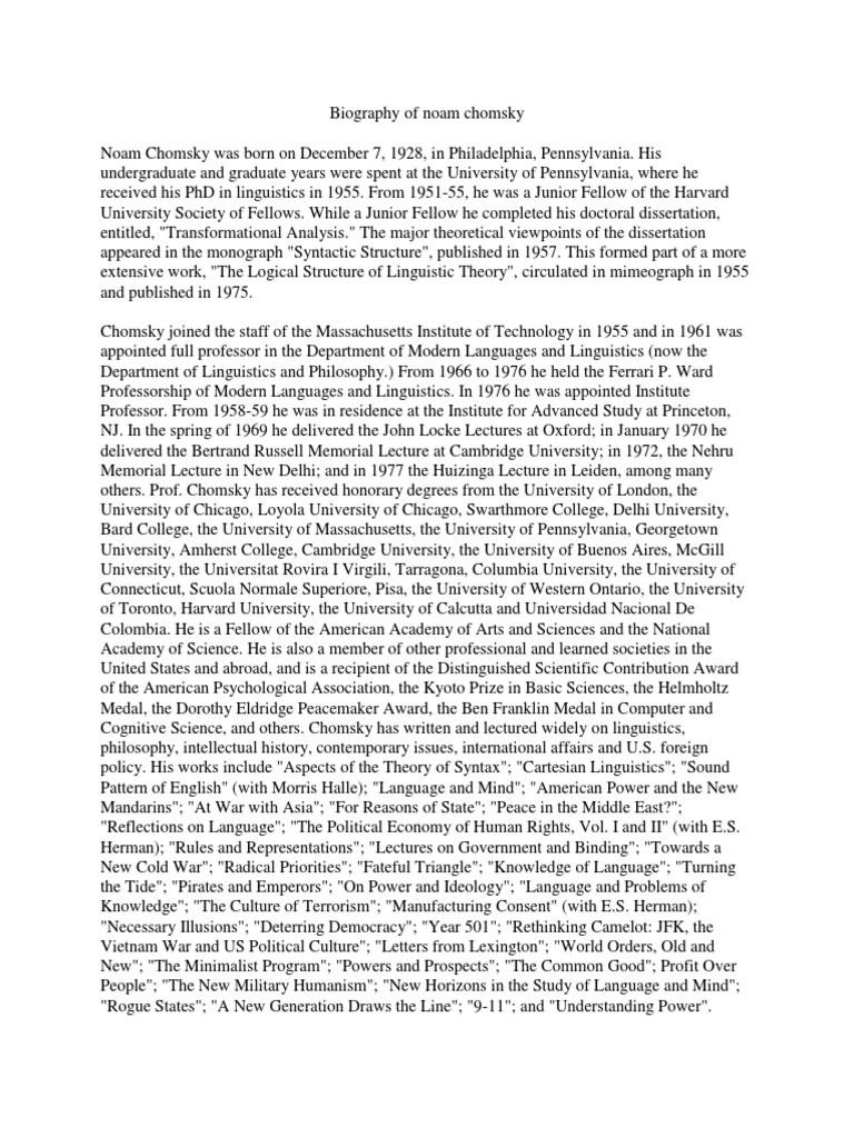 Biography of Noam Chomsky | PDF | Noam Chomsky | Academia