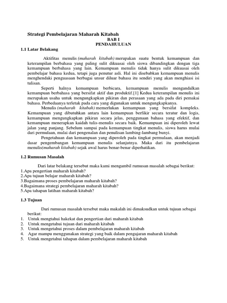 Strategi Pembelajaran Maharah Kitabah | PDF | Karier & Perkembangan ...