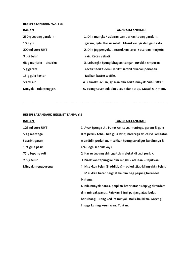 Resepi Standard Waffle | PDF