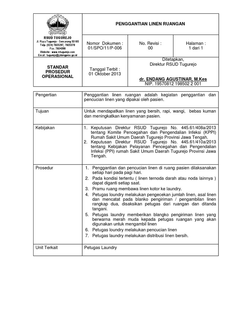 SPO Penggantian Linen Ruangan | PDF