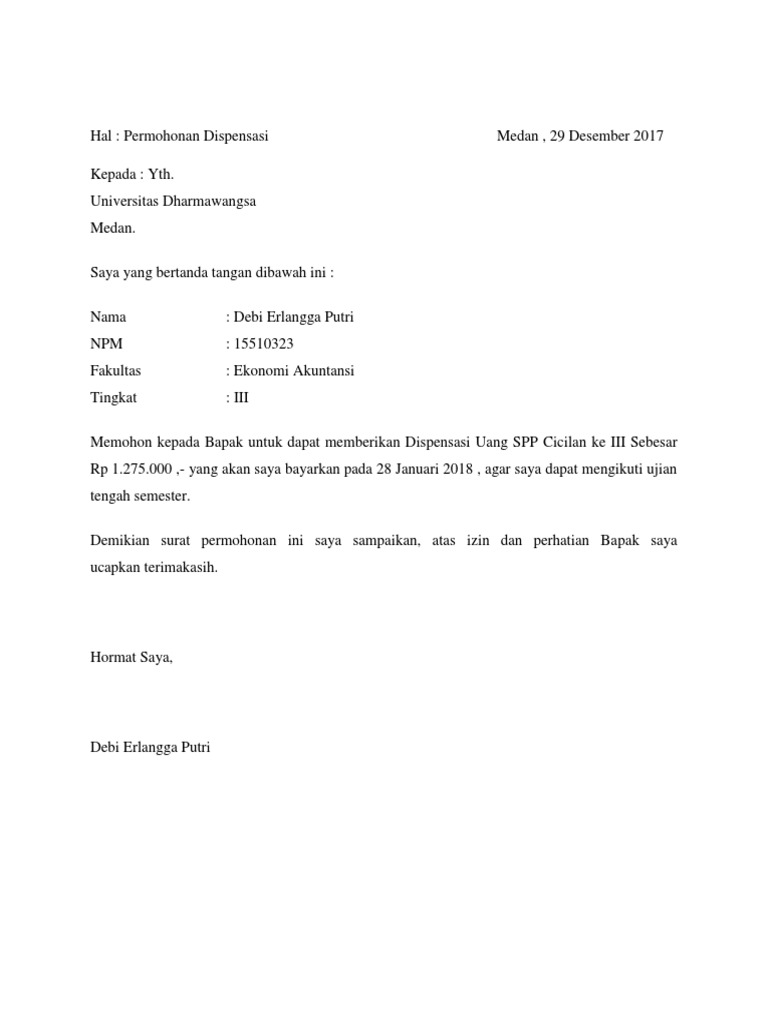 Contoh Surat Dispen Kampus | PDF