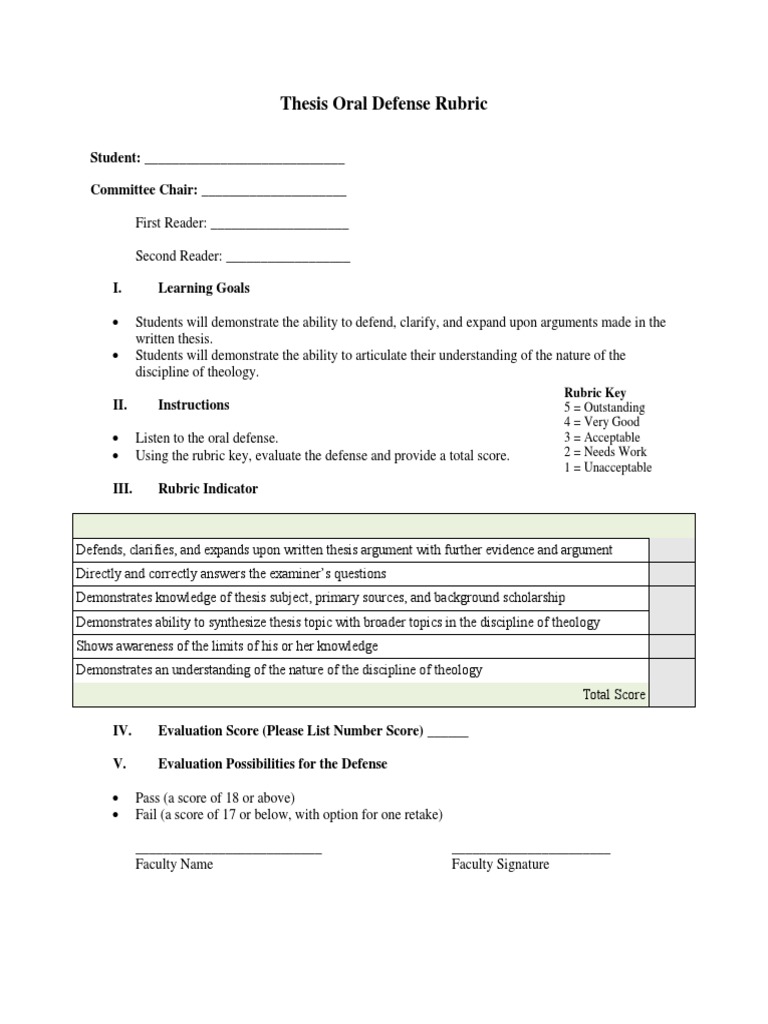 Thesis Oral Defense Rubric | PDF