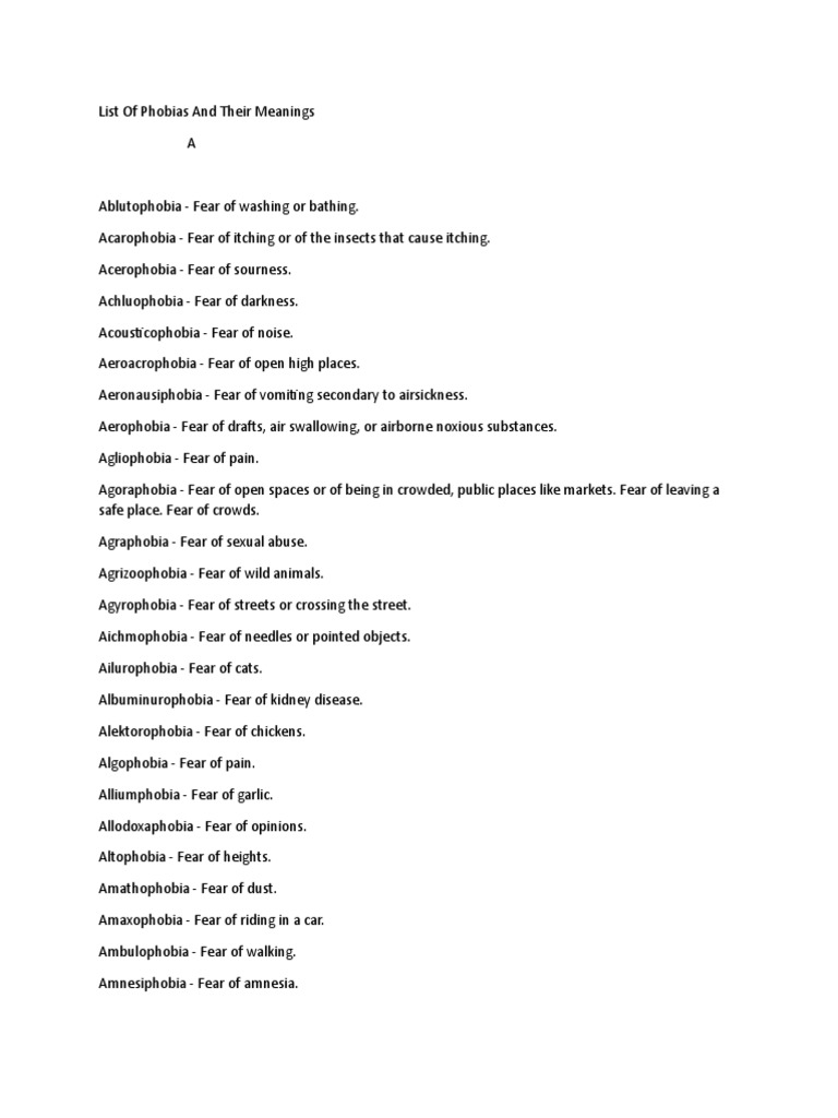 Phobias and Their Meanings | PDF | Fear | Phobia