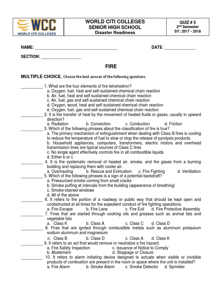 Quiz #5 Fire | PDF | Fire Safety | Fires