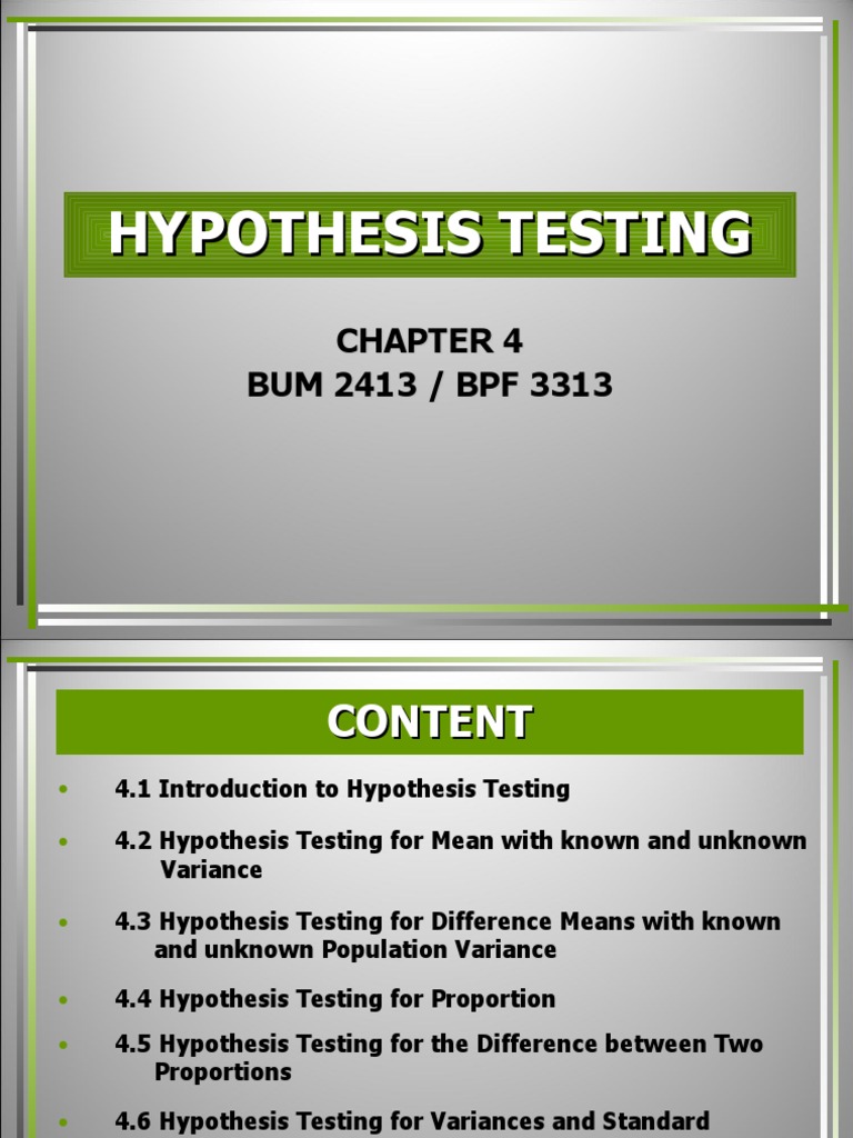 Chapter 4 Hypothesis Testing1 | PDF | Research Methods | Type I And ...